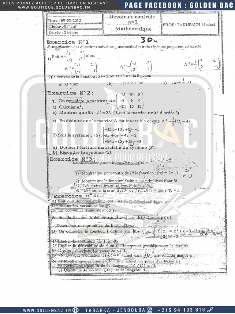 Controle 2 - Maths - v2 | PDF