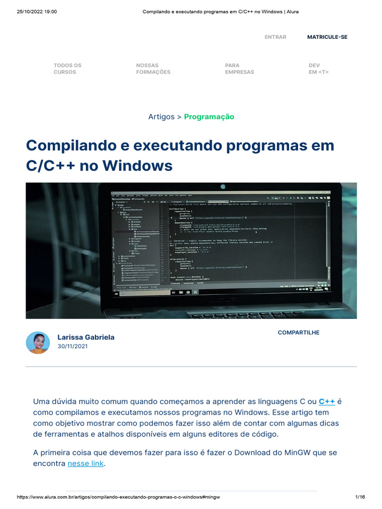 Compilando e Executando Programas em C - C++ No Windows - Alura | PDF | C ++ | C (linguagem de ...