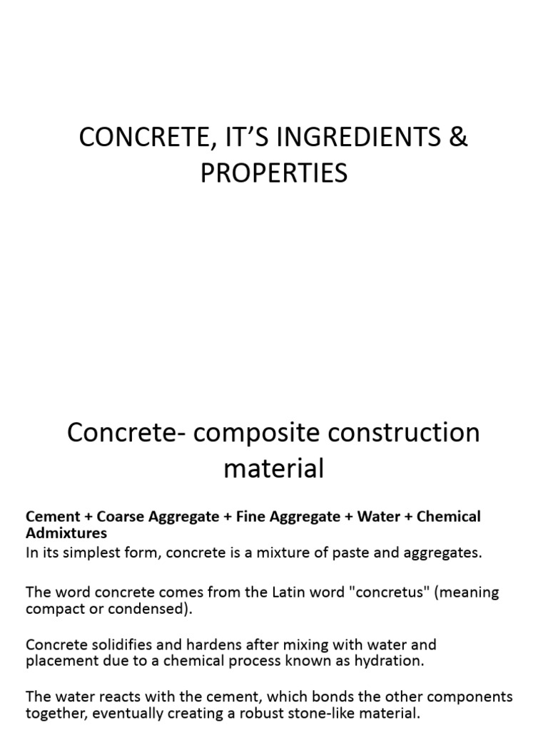 Concrete Ingredients and Properties Guide | PDF | Concrete ...