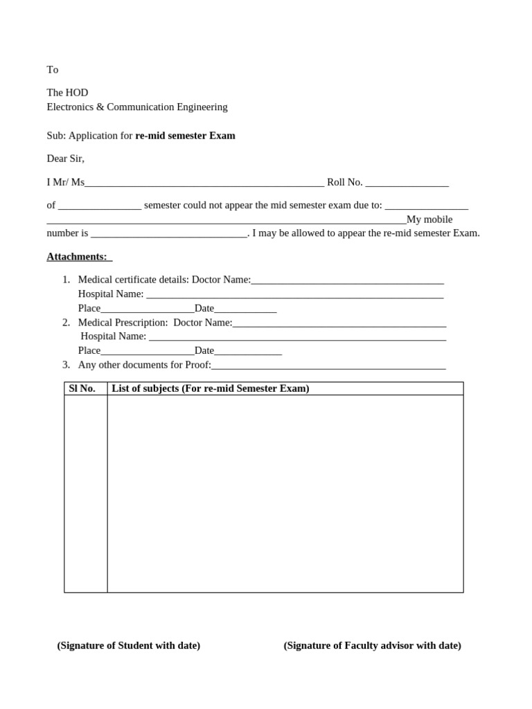 Re-Mid Semester Exam Application | PDF