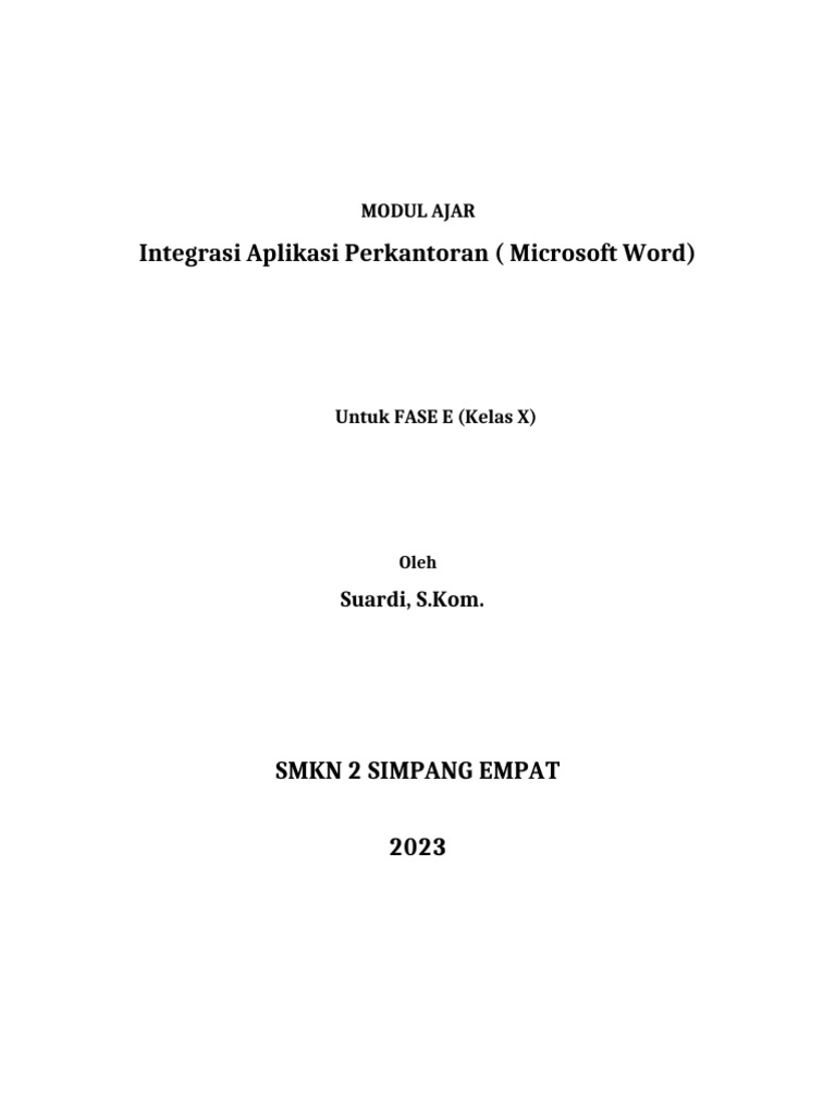 Modul Ajar Informatika - Integrasi Aplikasi Perkantoran (Microsoft Word) - Fase E | PDF