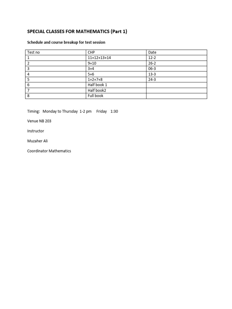 Test and Revision Session Mathematics | PDF