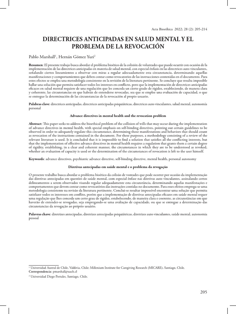 2022 Directrices Anticipadas en Salud Mental y El Problema de La ...