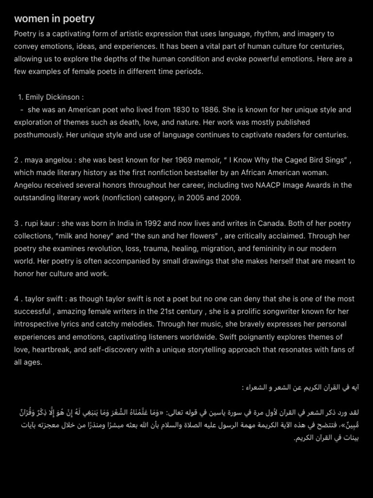 Women in Poetry | PDF | Poetry