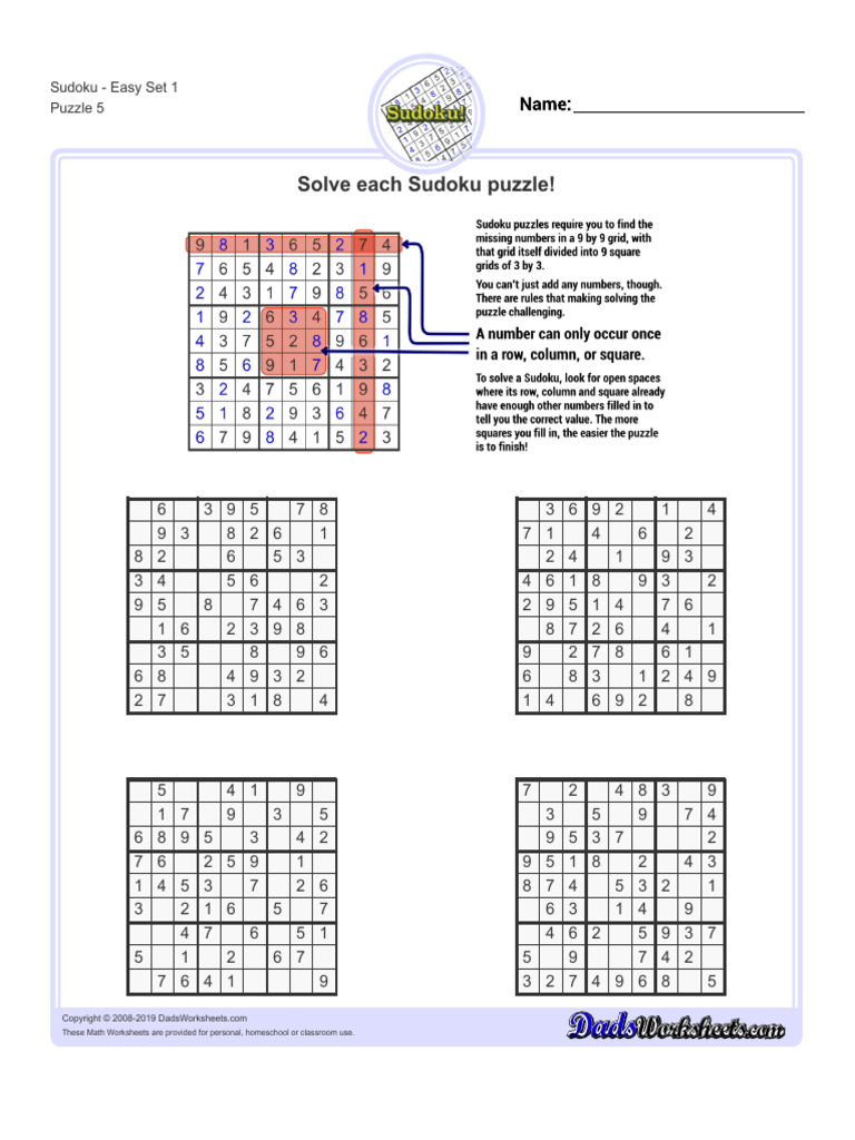 Sudoku Easy 1 v5 | PDF | Logic Puzzles | Puzzles