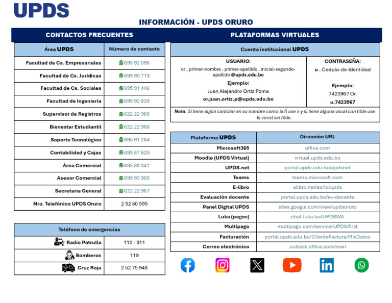 Plataformas y Contactos UPDS Oruro | PDF