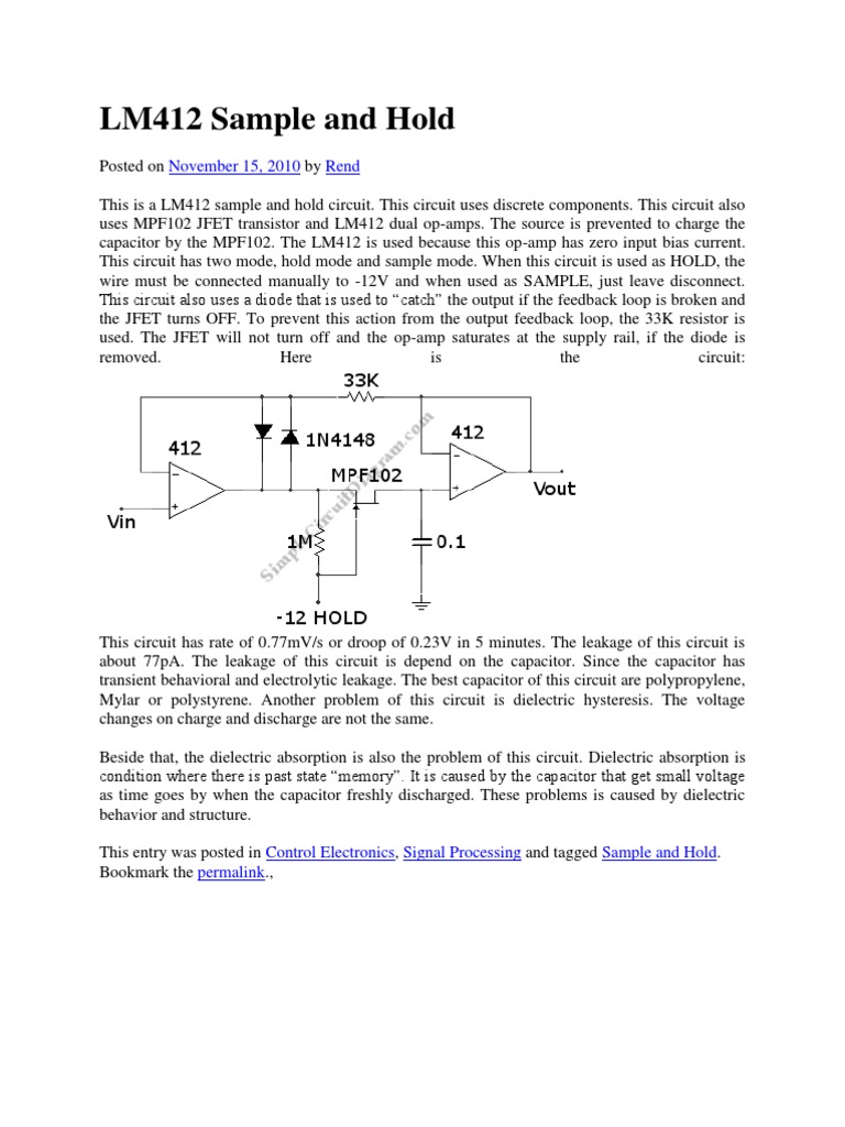 LM412 Sample and Hold Circuit Guide | PDF | Operational Amplifier ...