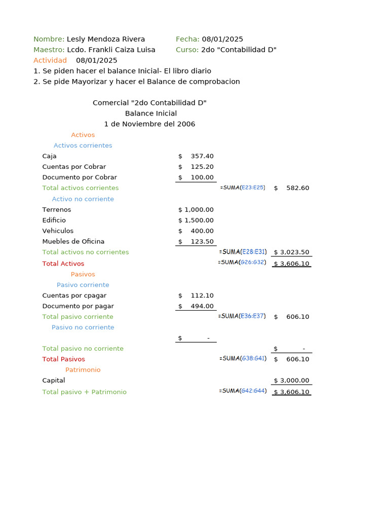 Balance Inicial - Libro Diario - Mayorizacion-1 | PDF | Pagos | Hoja de ...