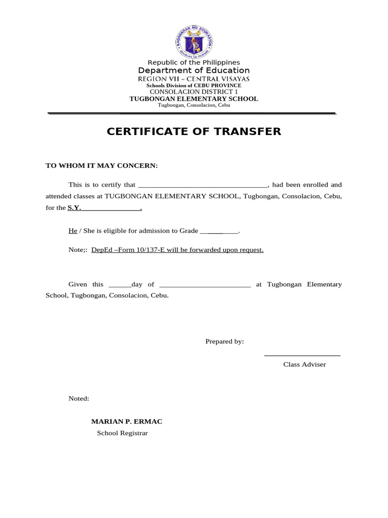Certificate of Transfer 2025 | PDF