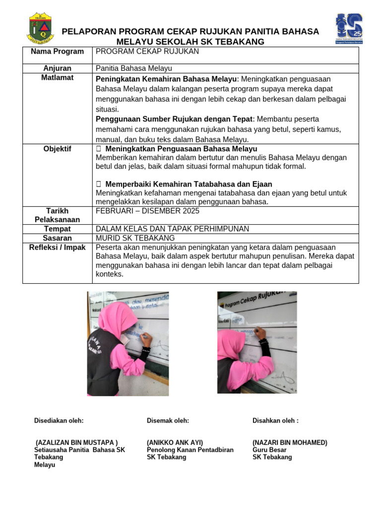 LAPORAN ONE PAGE PROGRAM cekap rujukan 2025 | PDF