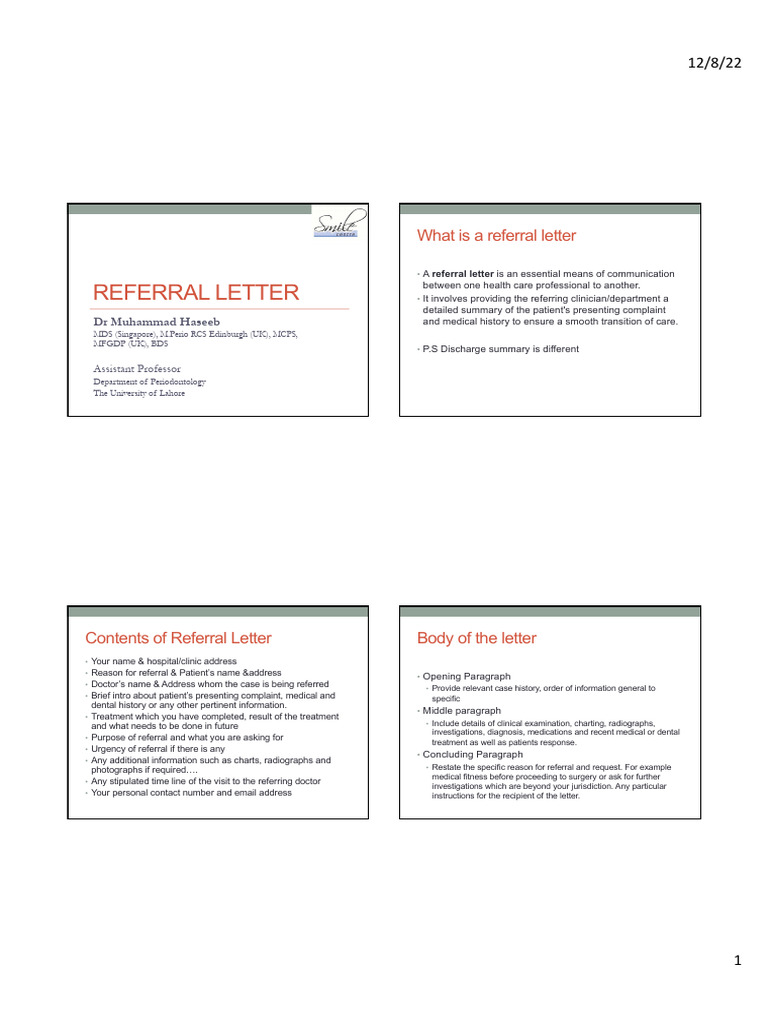 Referral Letter Handouts | PDF | Periodontology | Dentistry