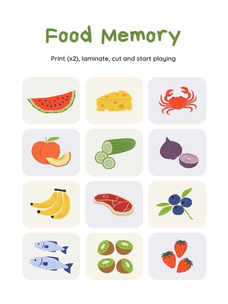 Food Memory Worksheet in Colorful Illustrative Style | PDF