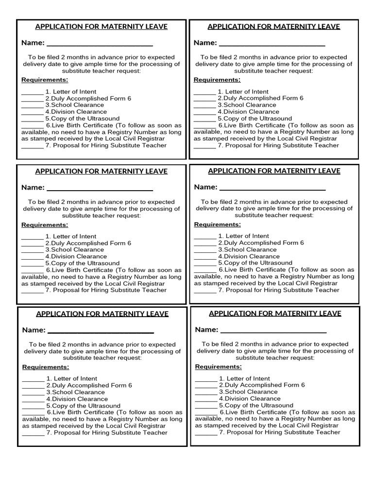 Checklist For Maternity Leave | PDF | Birth Certificate | Legal Documents
