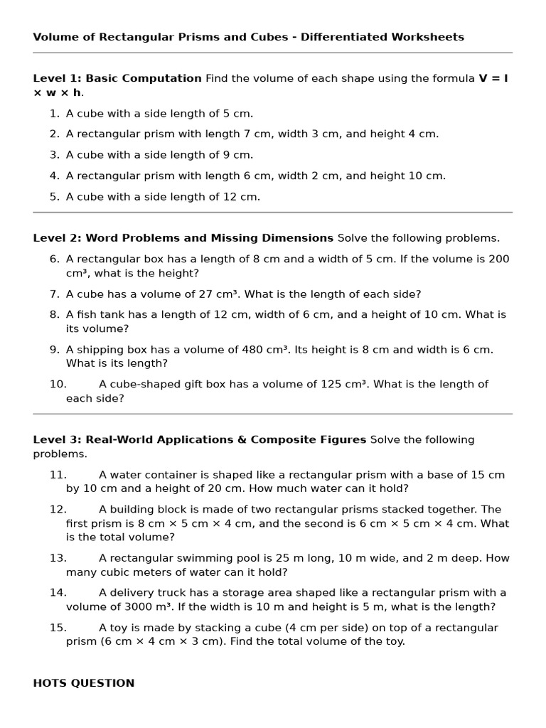 Cube and Prism Volume Worksheets | PDF
