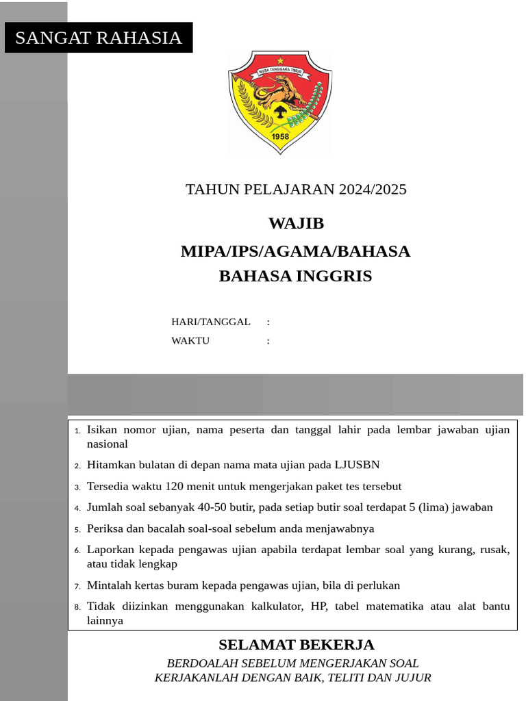 Sampul Lembar Soal Us | PDF