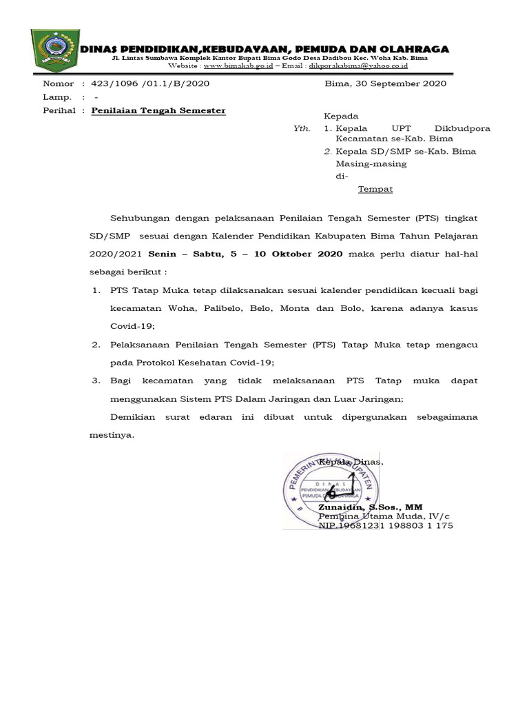 Panduan PTS SD/SMP Kabupaten Bima 2020 | PDF