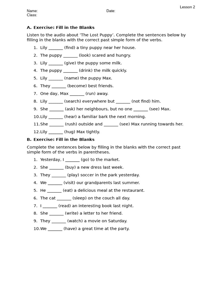 Past Simple Verb Exercises for Kids | PDF