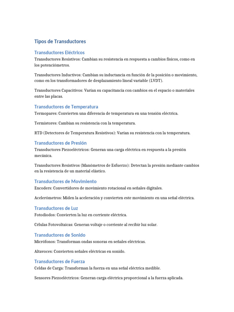 Clases de Transductores Eléctricos | PDF