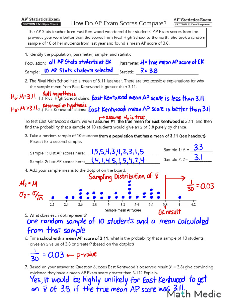 Lesson 11 1 Answer Key AP Stats Math Medic 39c7d6eb25 | PDF | P Value ...