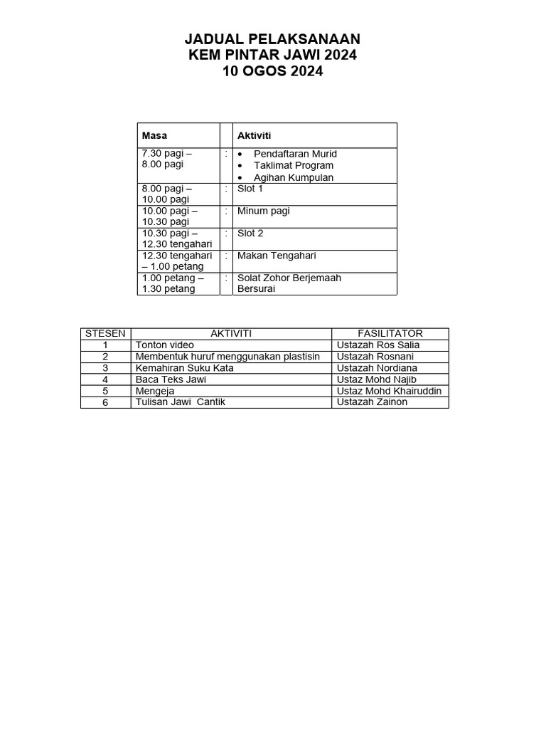 Jadual Kem Jawi 2024 | PDF
