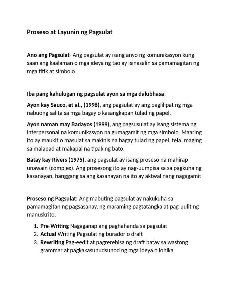 Proseso at Layunin NG Pagsulat | PDF