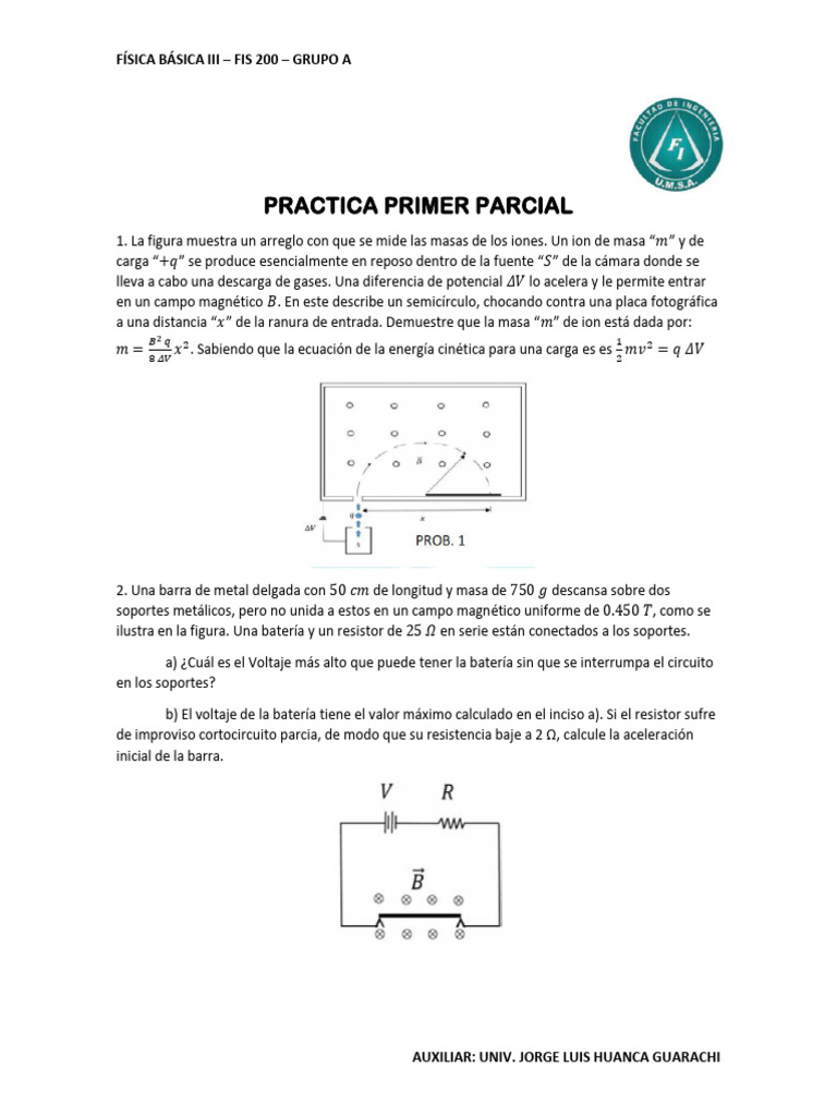 Practica 1er Parcial Aux Fis 200 I-2025 | PDF | Corriente eléctrica | Inductor