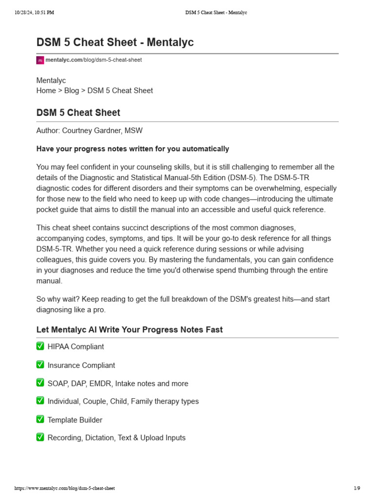 DSM 5 Cheat Sheet - Mentalyc | PDF | Mental Disorder | Dsm 5