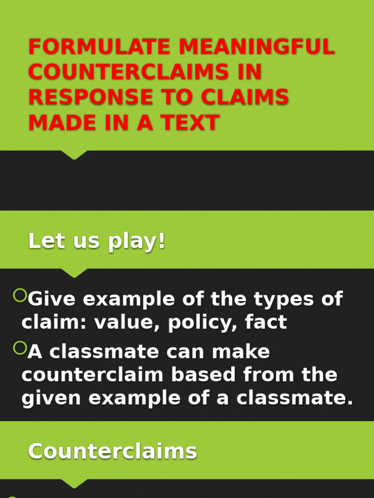 Formulate Meaningful Counterclaims in Response To Claims Made | PDF