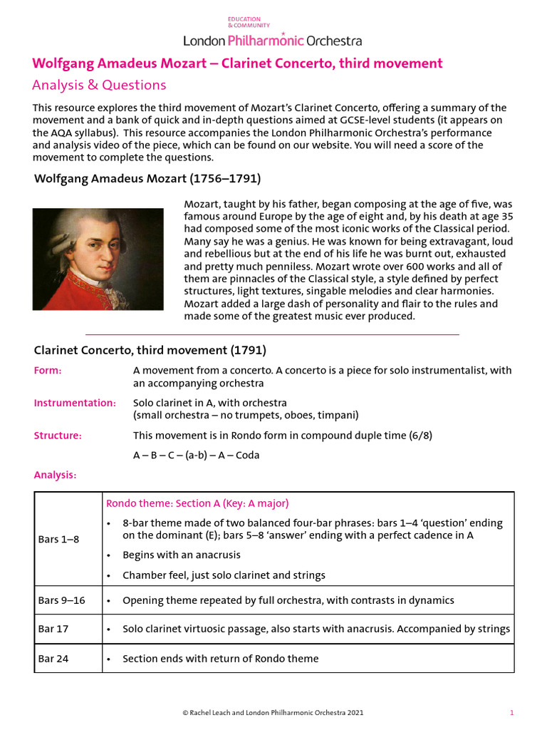 Mozart's Clarinet Concerto Analysis | PDF | Orchestras | Chord (Music)
