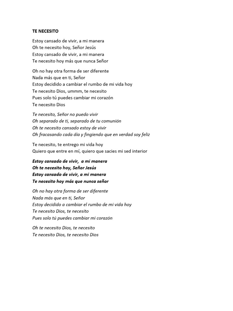 Te Necesito, Señor Jesús | PDF