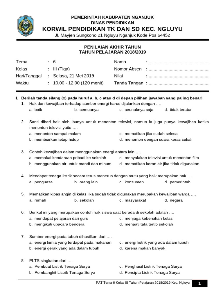 Soal Kelas 3 Tema 6 | PDF