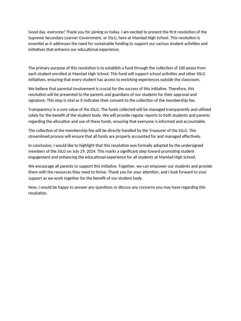 Script For The Resolution | PDF