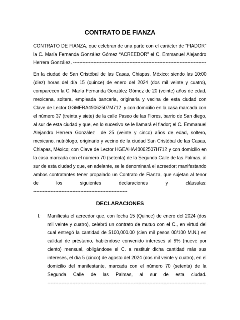 Contrato de Fianza | PDF | Pagos