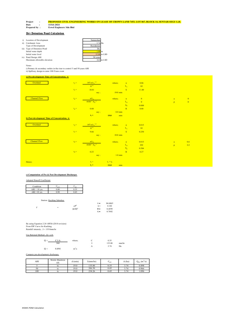 Lot867 Pond Calculation | PDF | Civil Engineering | Chemical Engineering