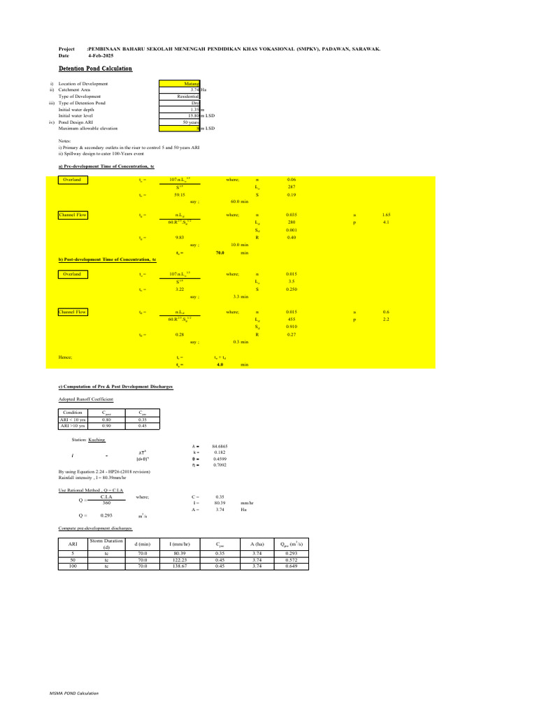 Lot867 Pond Calculation 1 | PDF | Hydrology | Landscape