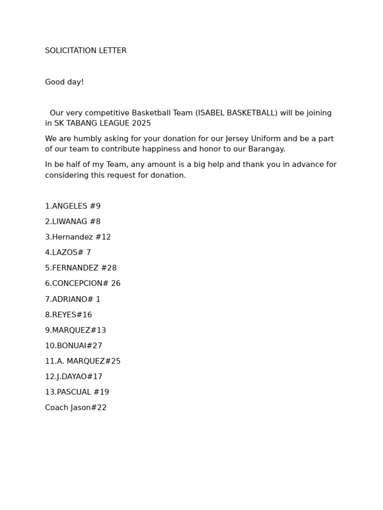Donation Request for Basketball Jerseys | PDF