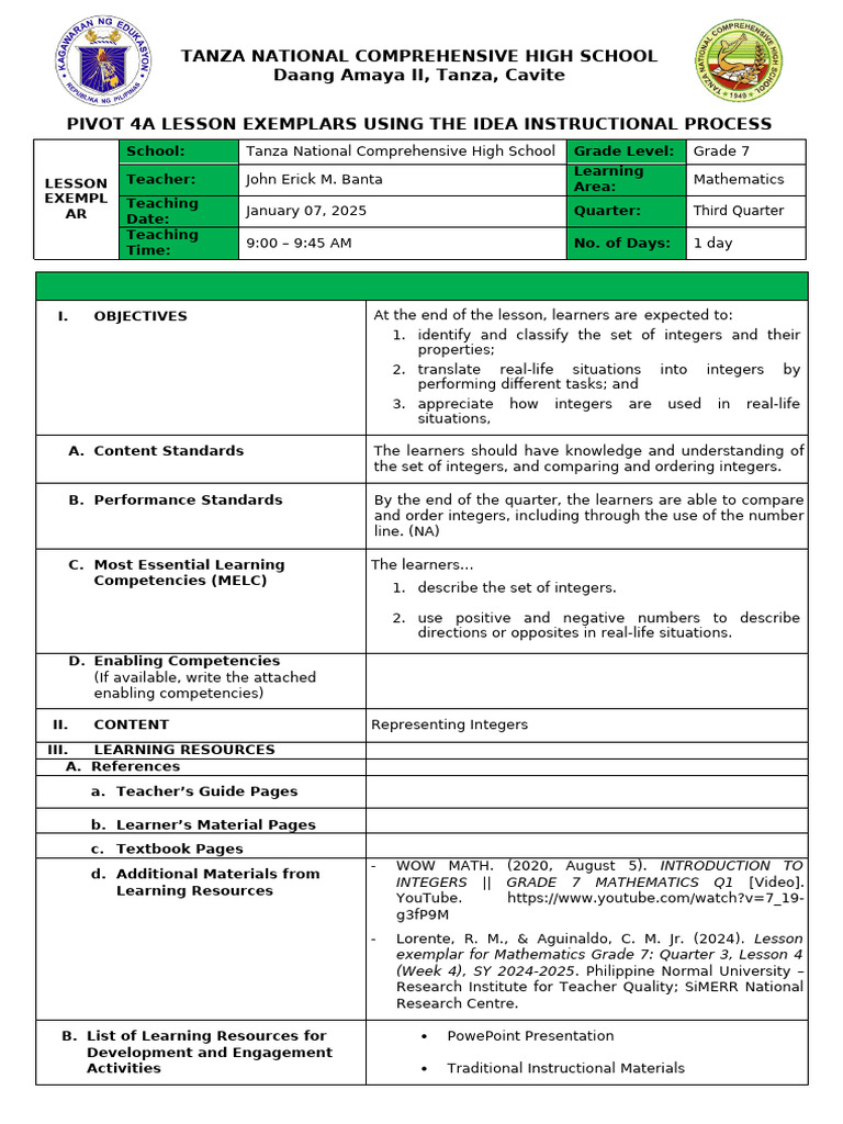 Lesson Exemplar Template | PDF | Planets | Mercury (Planet)