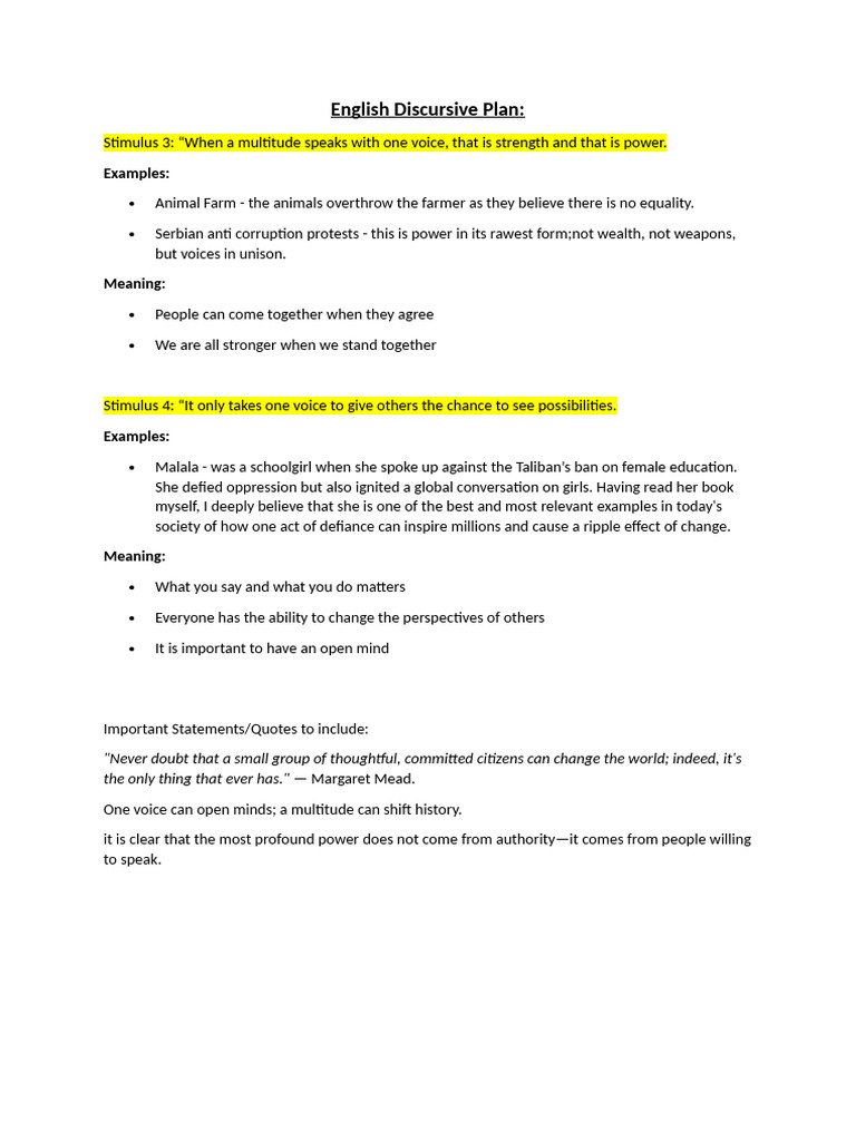 English Discursive Plan | PDF