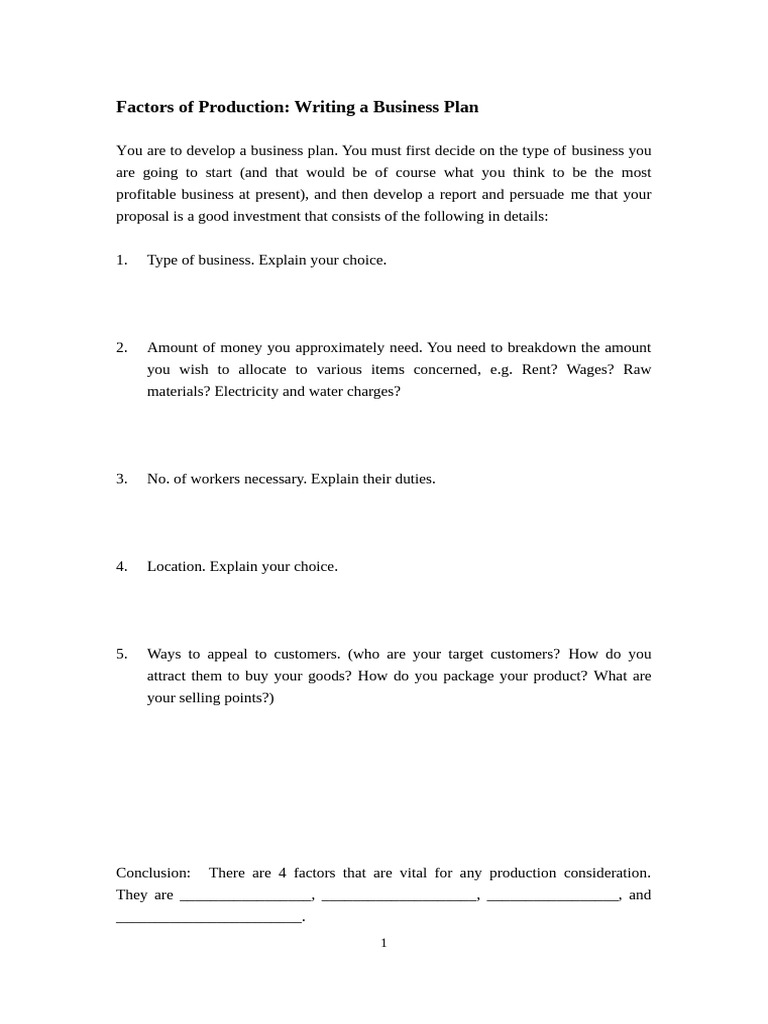 Factors of Production Worksheet | PDF | Irrigation | Economies