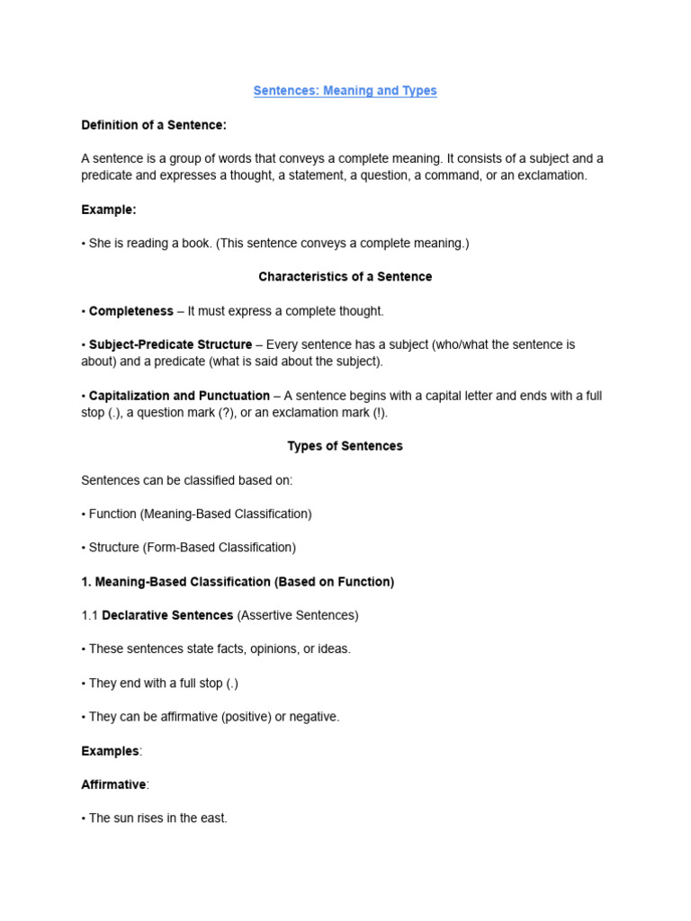 Sentences - Meaning and Types | PDF | Sentence (Linguistics) | Question
