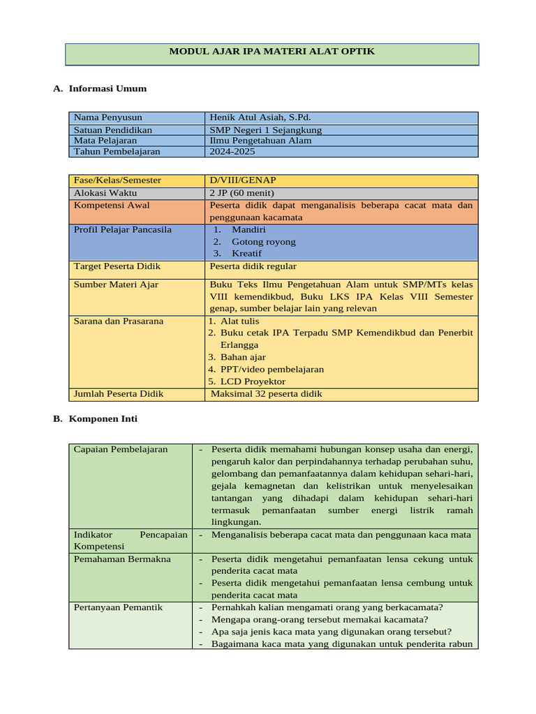 RPP Observasi Kelas | PDF