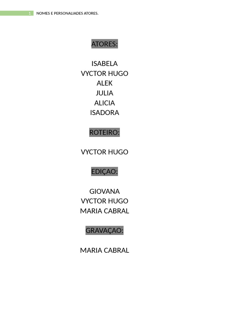 Personalidades e Nomes de Atores | PDF