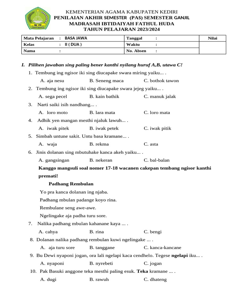 B. Jawa PAS k.2 2023-2024 | PDF