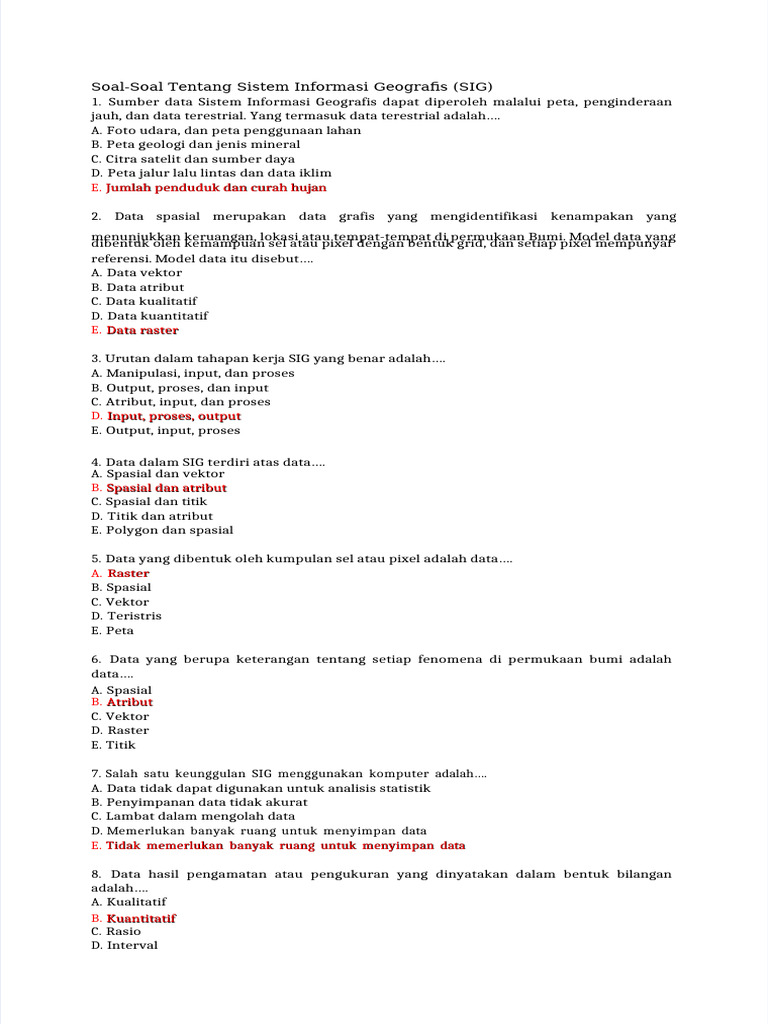 PDF Soal Soal Tentang Sistem Informasi Geografis Sig - Compress | PDF
