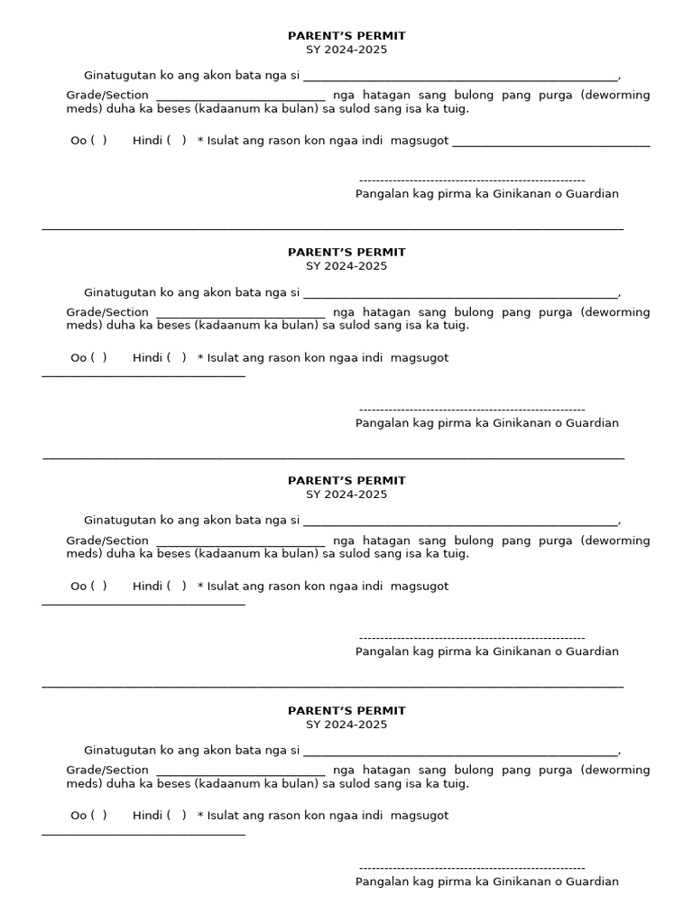 Parents Permit Deworming | PDF