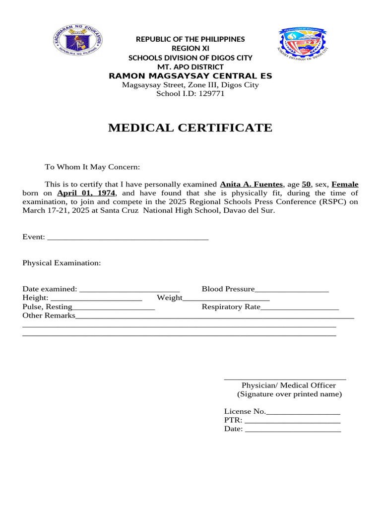 MEDICAL-CERTIFICATE-RSPC (1) | PDF