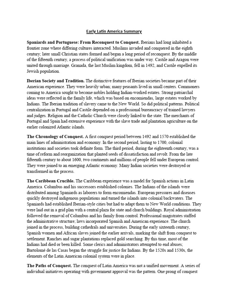 Early Latin America Summary | PDF | Spanish Colonization Of The ...