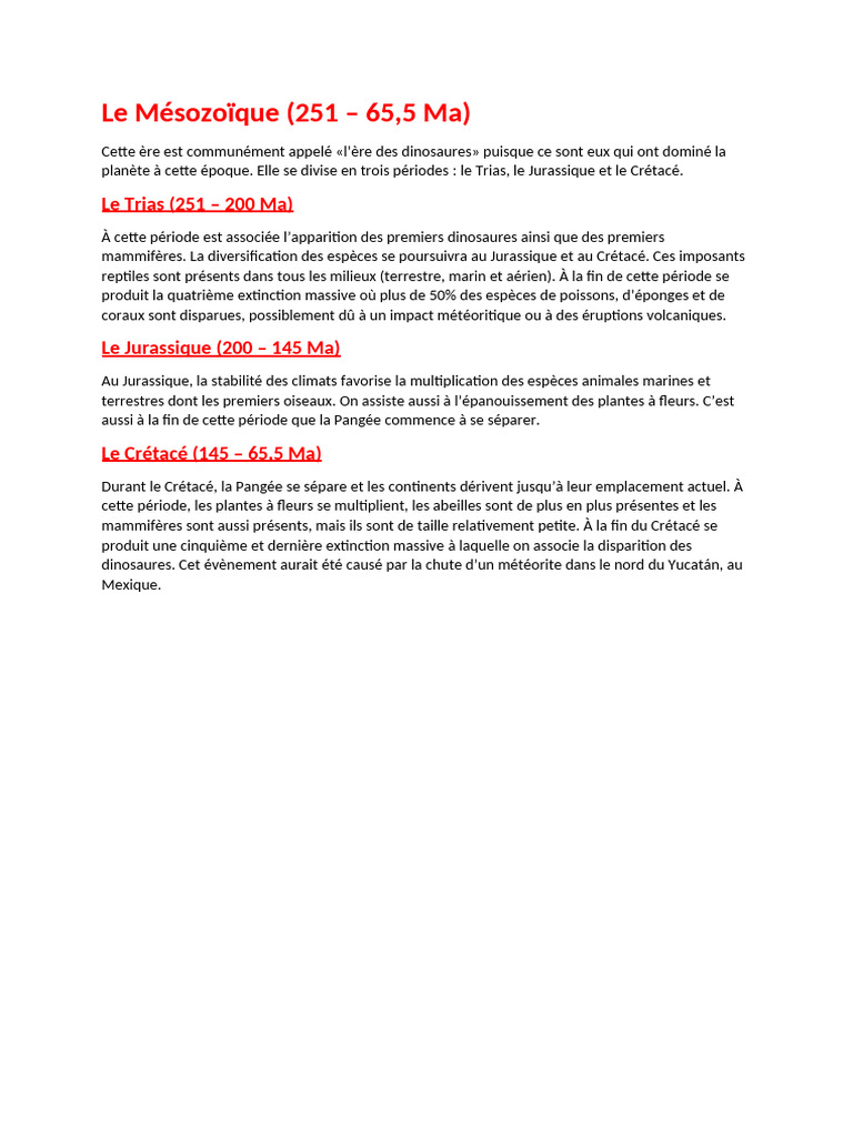 Chronologie du Mésozoïque et extinctions | PDF
