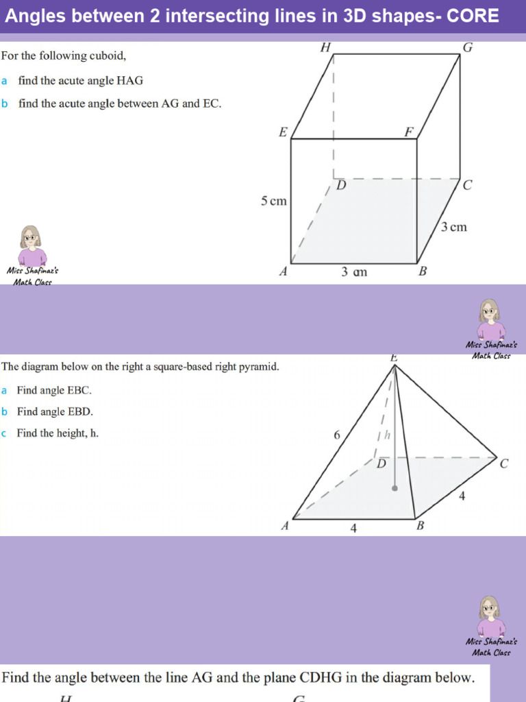 3.3 Angles Between 2 Intersecting Lines in 3D Shapes | PDF