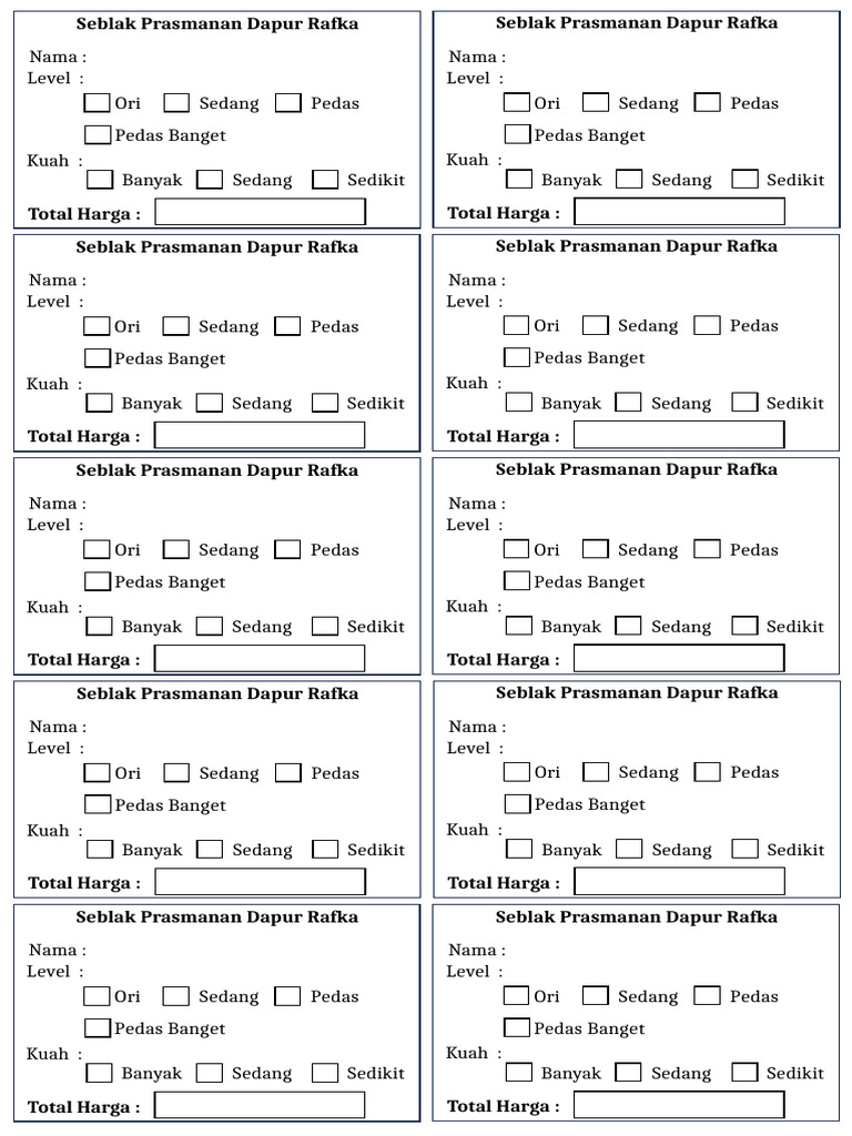 Kartu Seblak Prasmanan | PDF